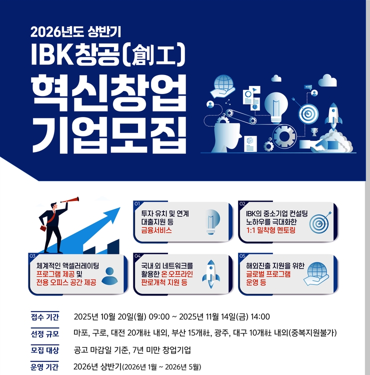 IBK기업은행, 2026년 상반기 IBK창공 혁신창업기업 모집